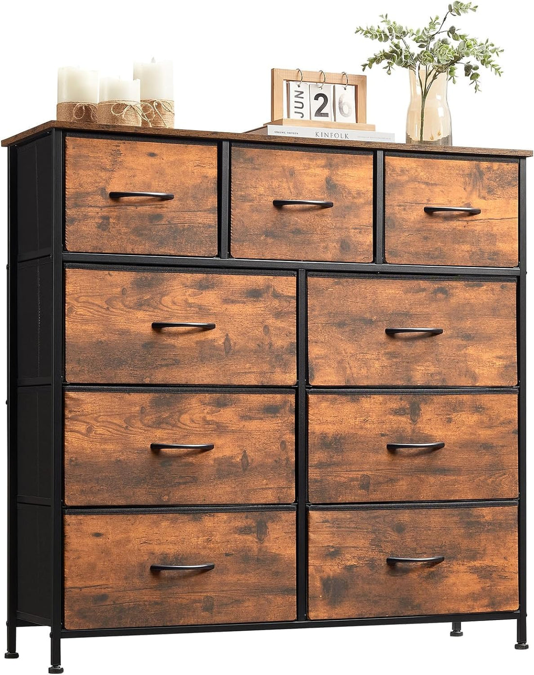 SKY-TOUCH Storage Cabinet : Bedroom Dresser with 9 Drawers Wide Storag ...